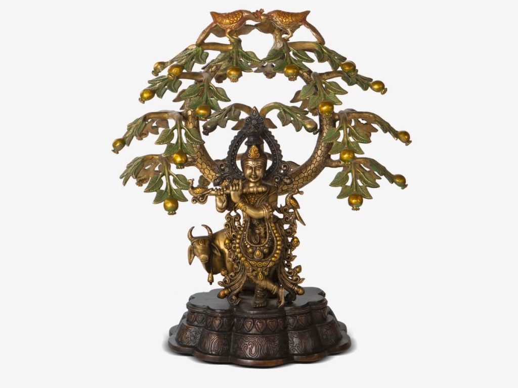 Brass Krishna Under A Tree Statue | Tesor