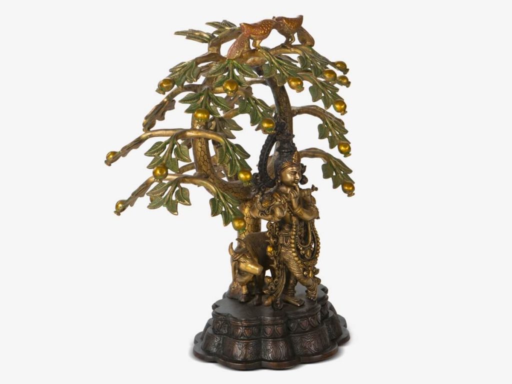 Brass Krishna Under A Tree Statue | Tesor
