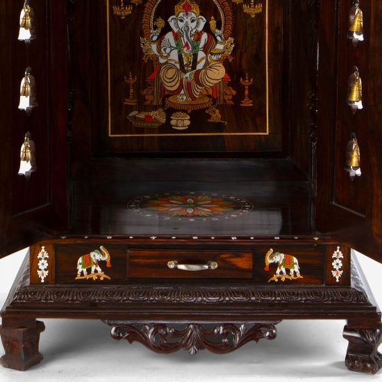 Teakwood Mandir with Lord Ganesha Inlay | Tesor